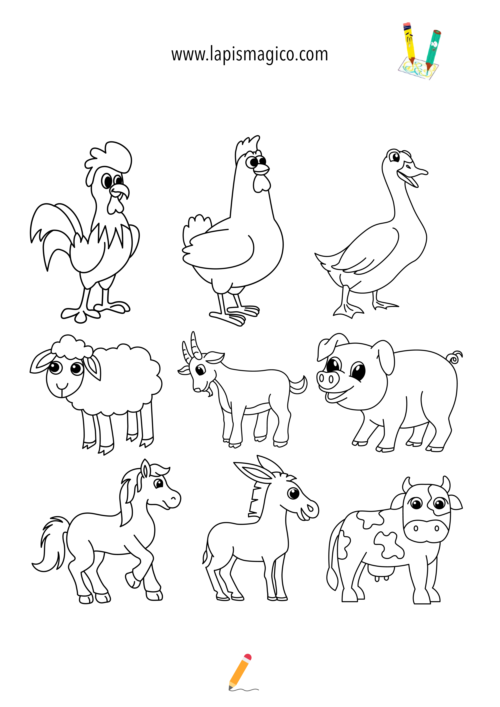Desenhos de animais da quinta para imprimir e colorir